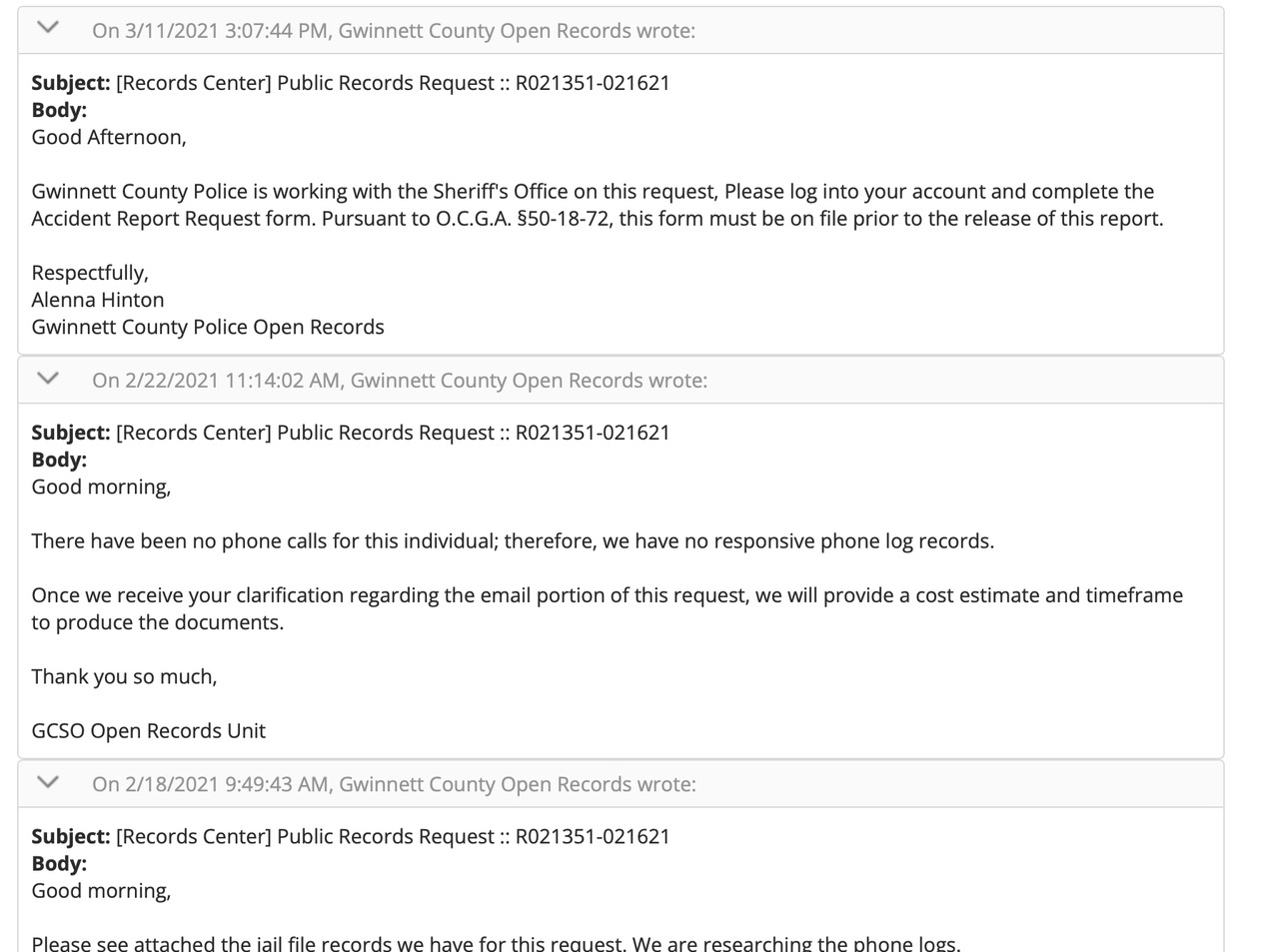 Response from Gwinnett County Sheriff's Office to our open records request - OCGA 42-4-14 - New ...