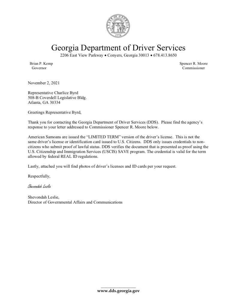 Rep Charlice Byrd letter and DDS response: LIMITED TERM drivers license ...